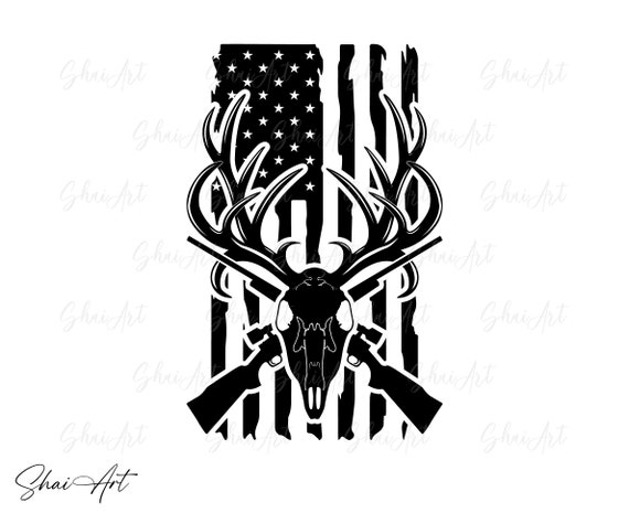 Deer Skull With Rifles in US Flag Svg Deer Svg Deer Skull - Etsy