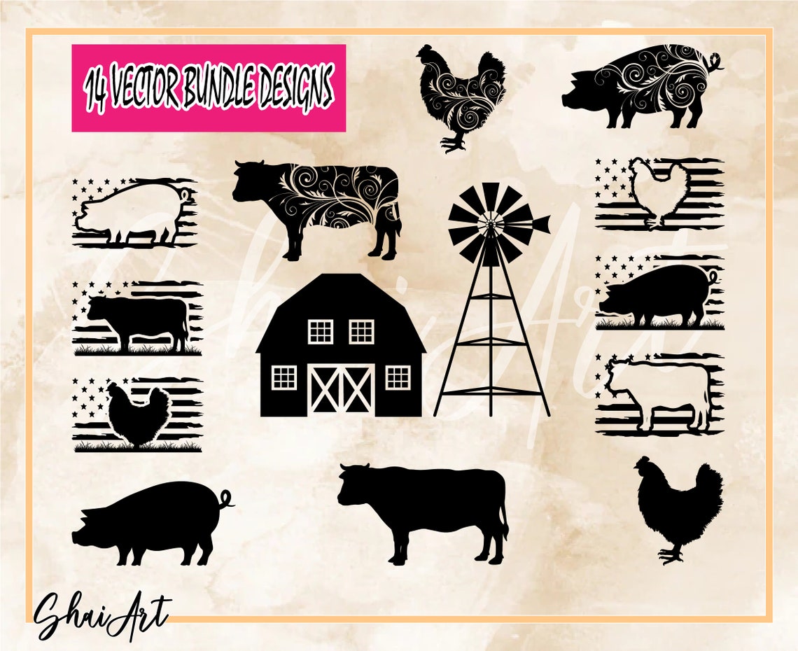 14 Vector Bundle Design Cow Svg Pork Svg Chicken Svg Barn - Etsy