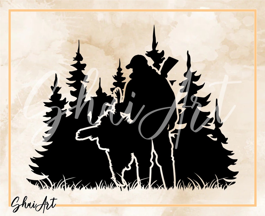 Turkey Hunter and Trees - Turkey Svg, Hunting Svg, Turkey Hunting Svg ...