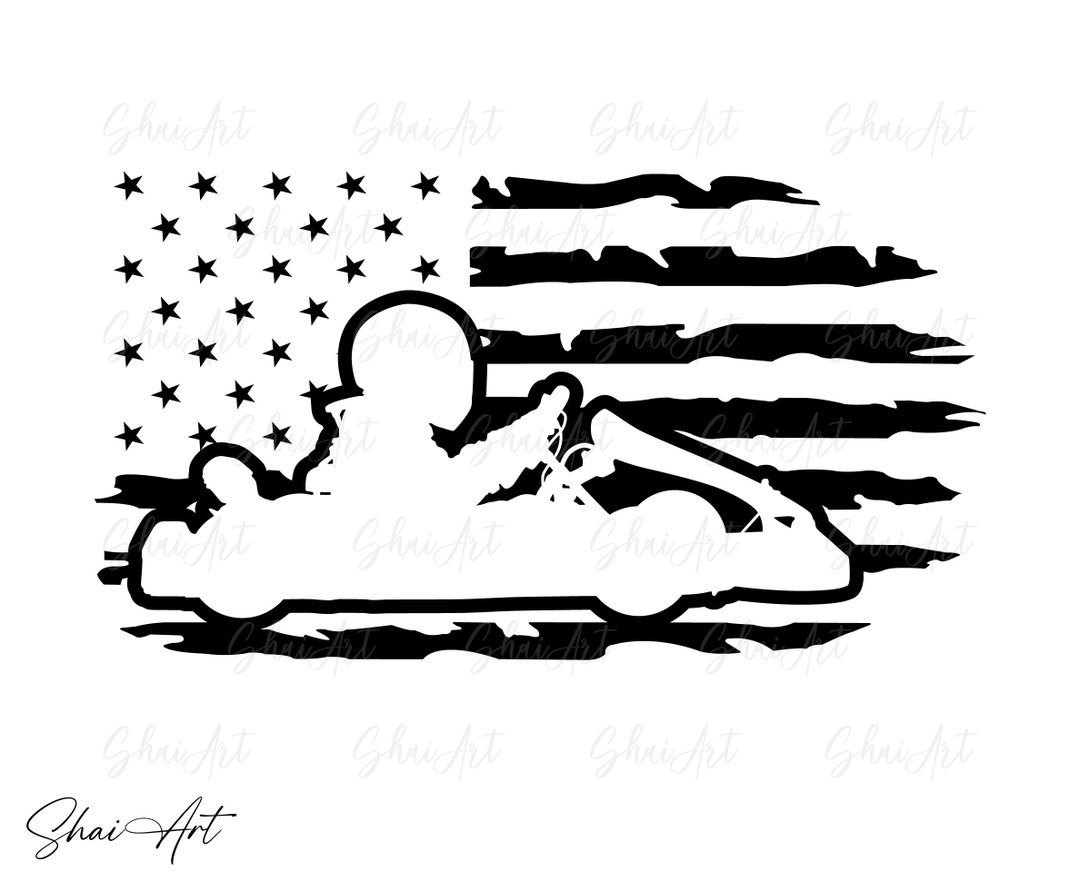 Go Kart Svg, Go Kart Us Flag Cut Svg, Svg, Png, Cricut, Dxf, Clipart ...