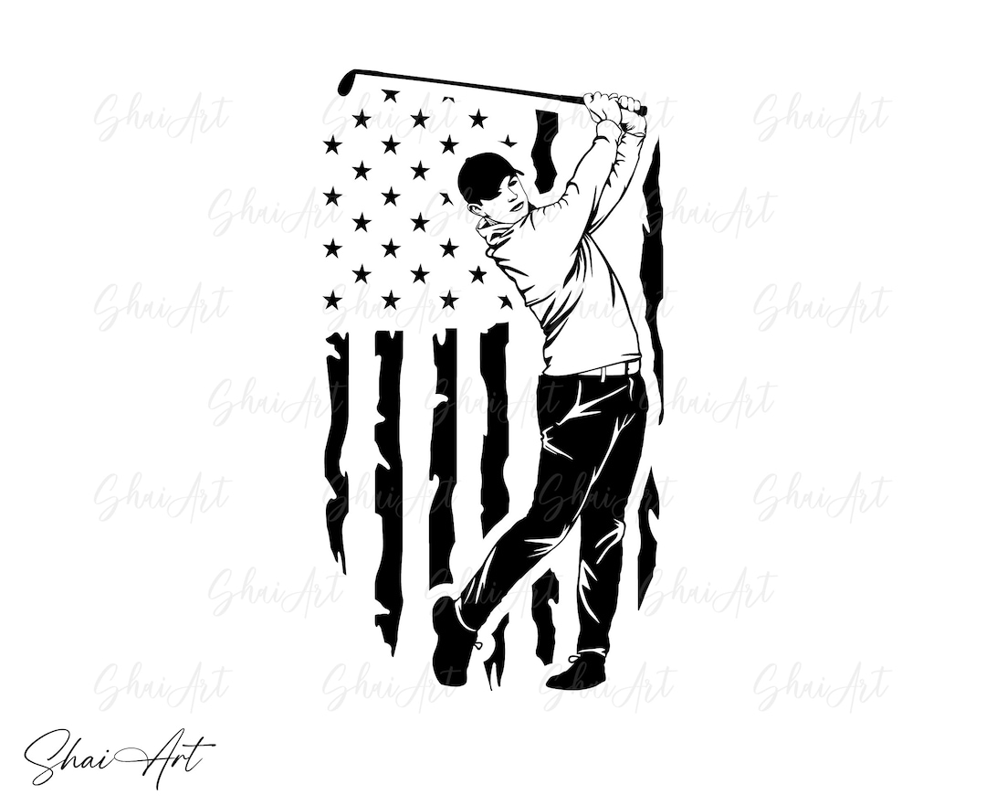 Golfer US Flag Swing the Bat Svg File, Golf Svg, Golfing Svg, Golfer ...