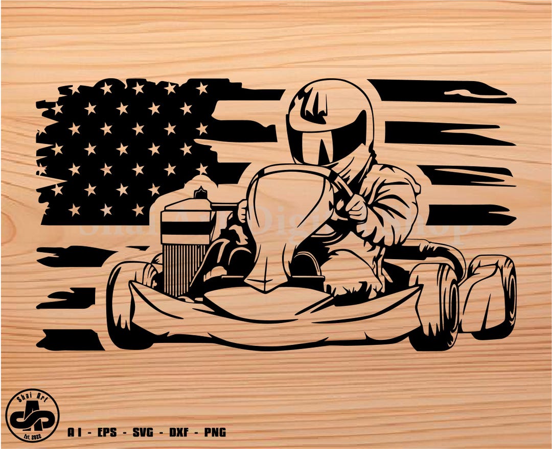 Go Kart Svg, Go Kart Us Flag Detailed 2 Svg, Svg, Png, Cricut, Dxf ...