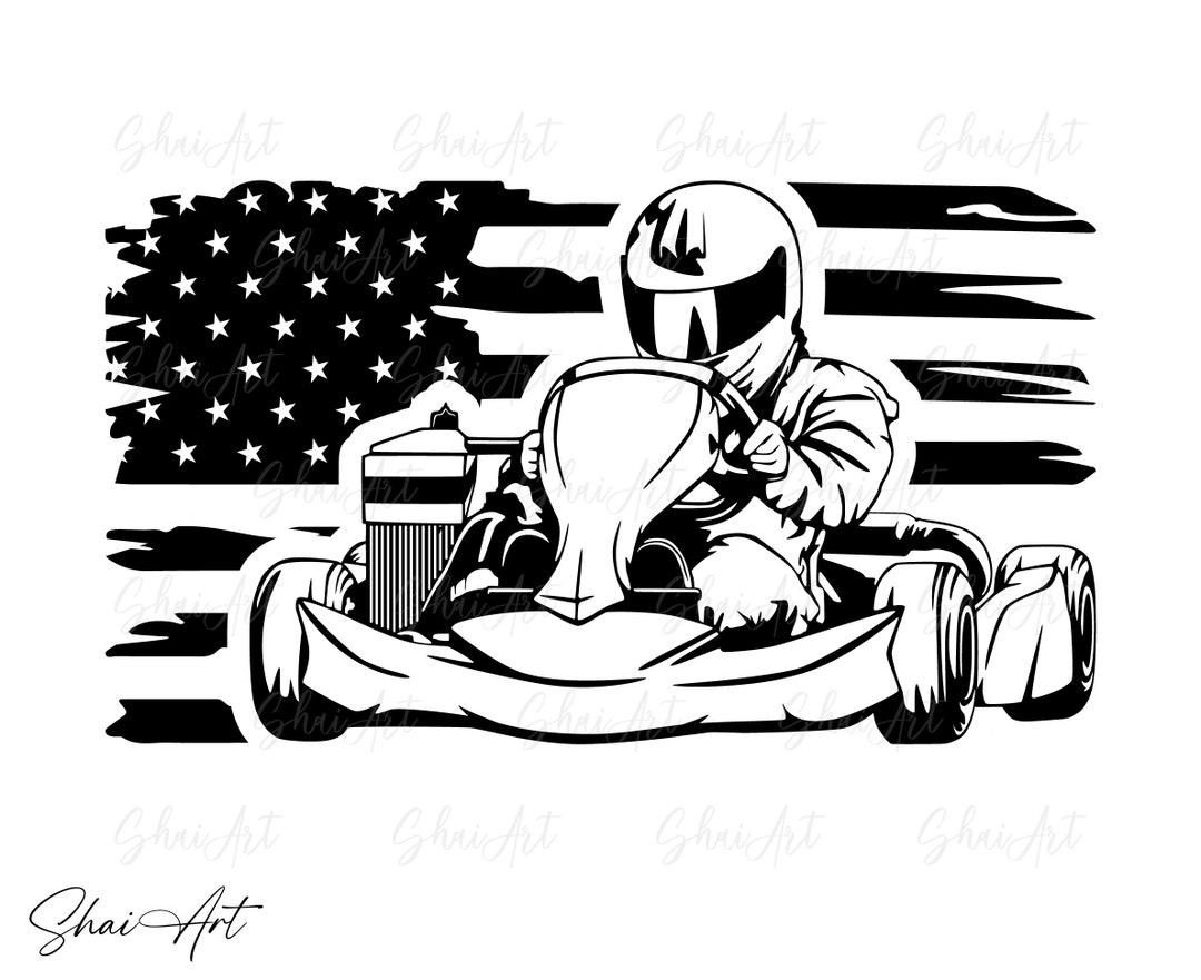 Go Kart Svg, Go Kart Us Flag Detailed 2 Svg, Svg, Png, Cricut, Dxf ...