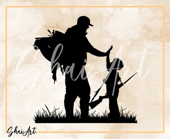 Father And Son Hunting Silhouette