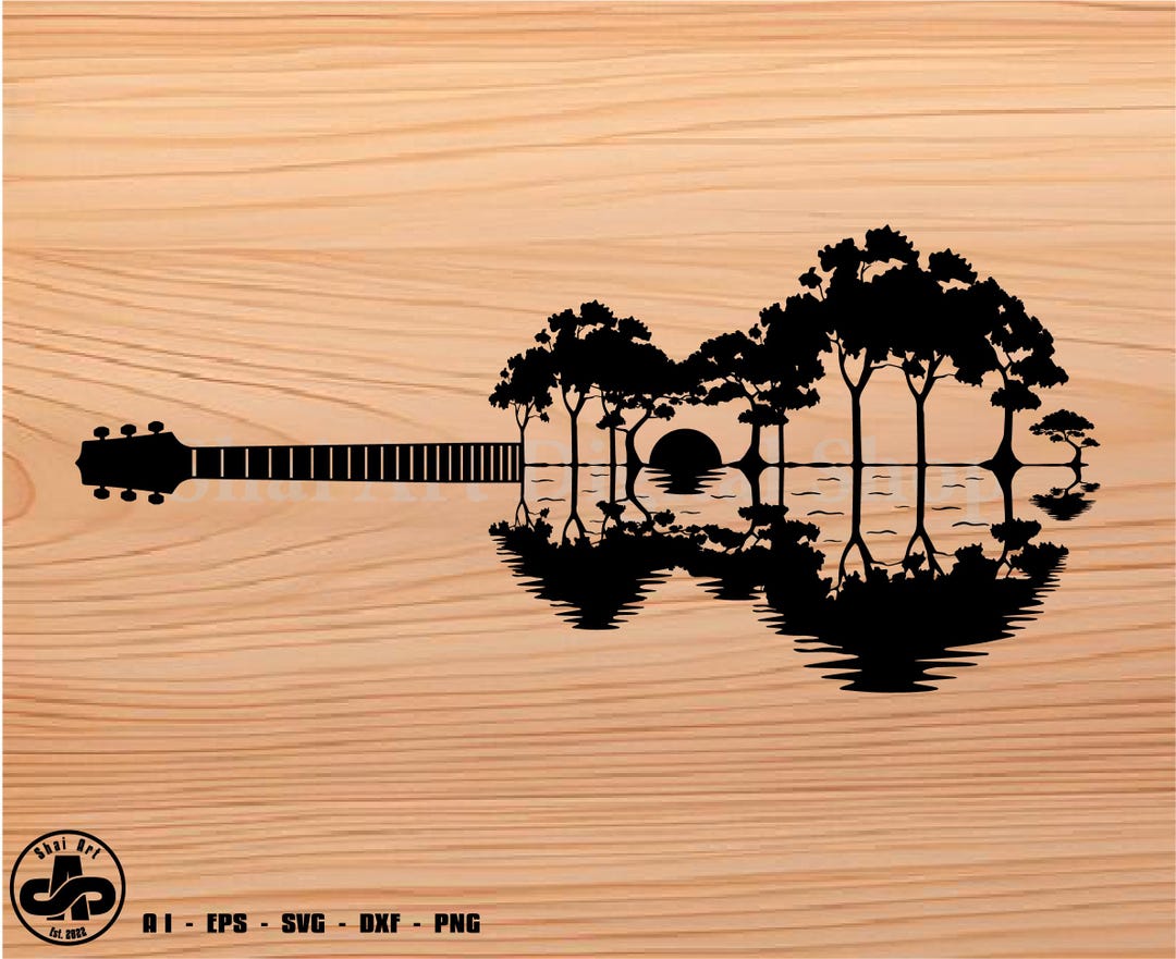 Guitar Trees Reflection on Water Svg, Guitar Svg Svg, Svg, Png, Cricut ...