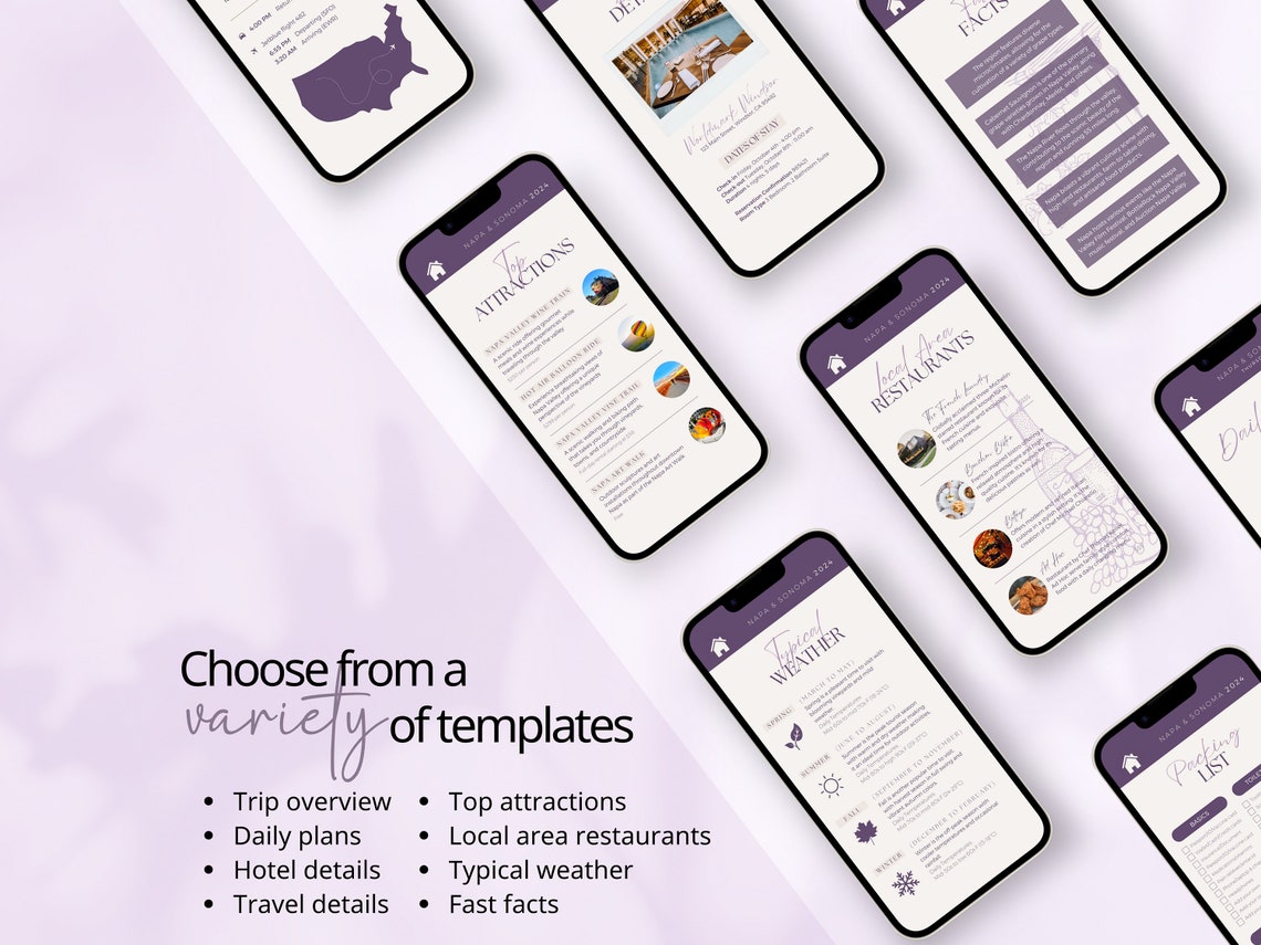 Violet Luxury Digital Travel Itinerary Template | Mobile Travel ...