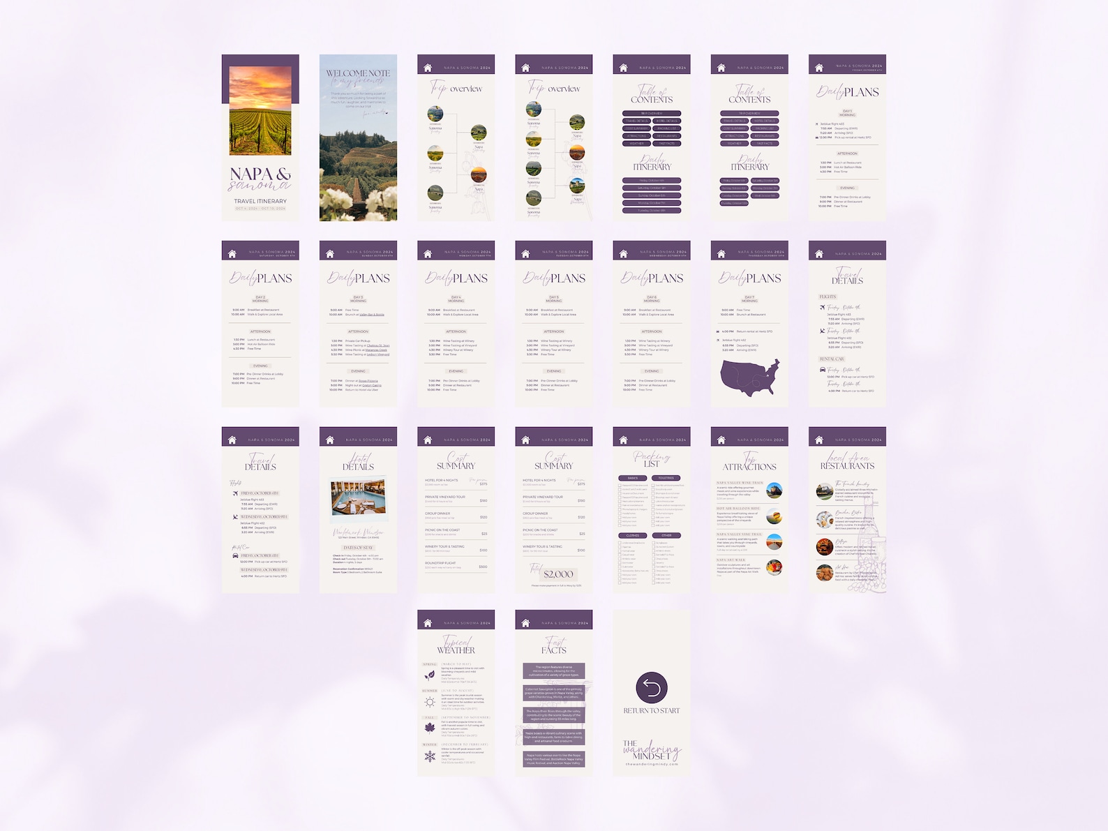 Violet Luxury Digital Travel Itinerary Template | Mobile Travel ...