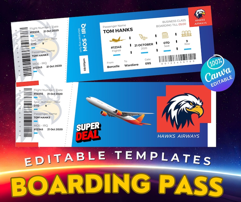 Editable Boarding Pass Template PDF Digital Boarding Pass - Etsy