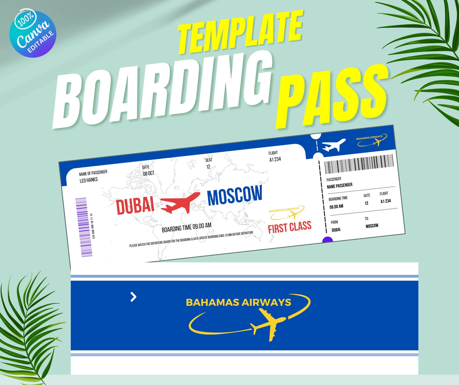 Editable Airline Dubai Boarding Pass Digital Boarding Pass - Etsy