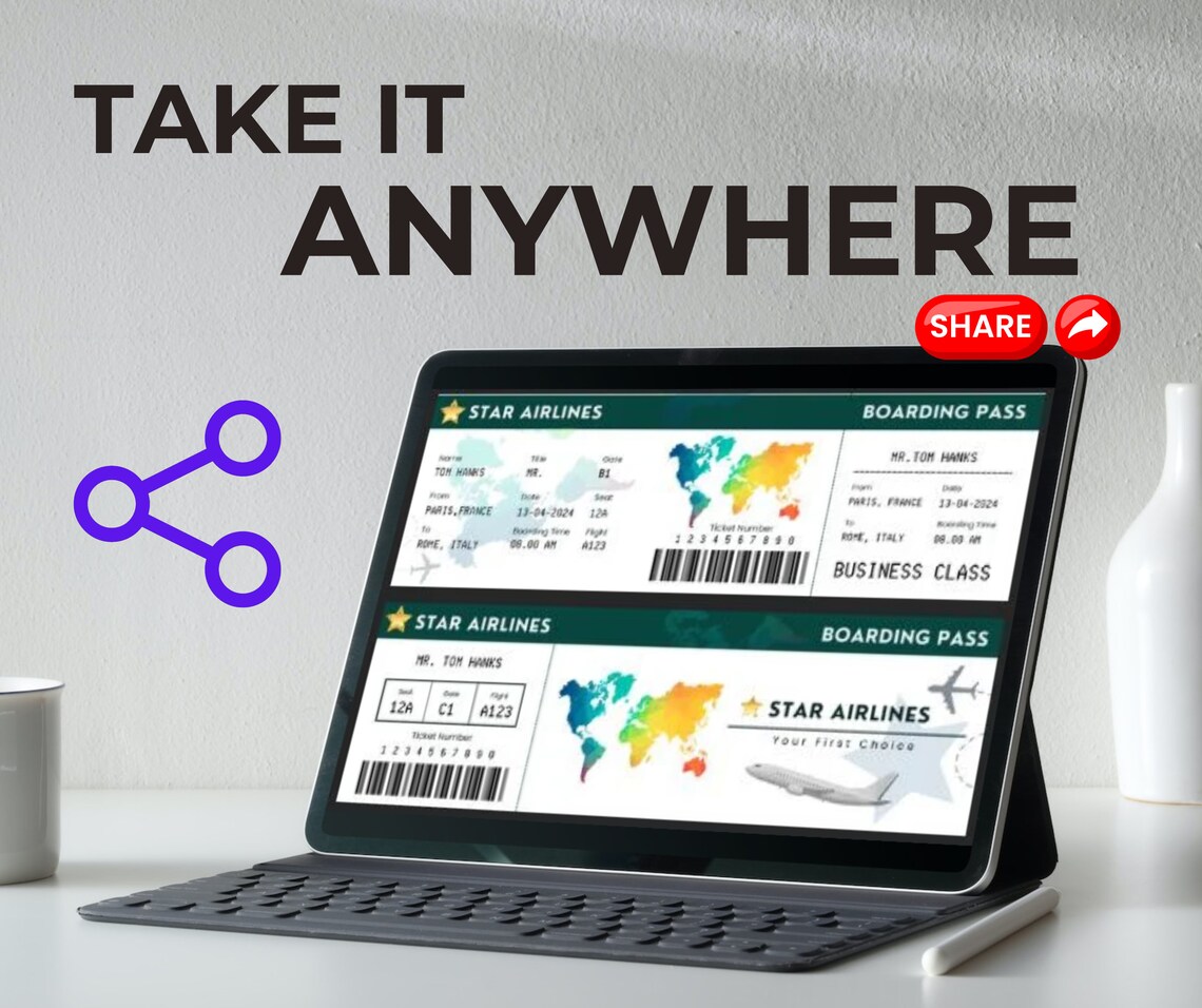 Editable Airline Digital Boarding Pass Template, Travel Pass, Air Ticket, Boarding Pass Air ...