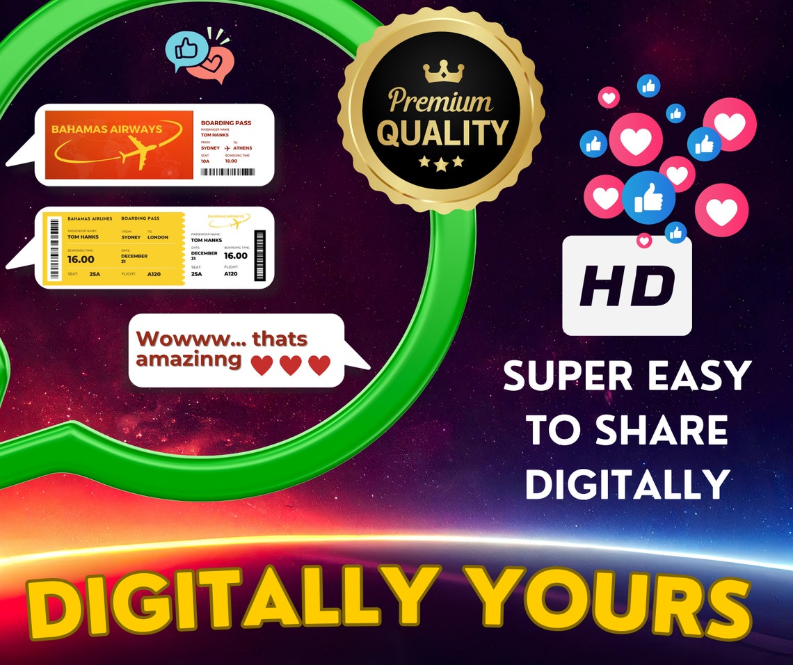 Editable Boarding Pass Template Printable Personalized Airline Ticket ...