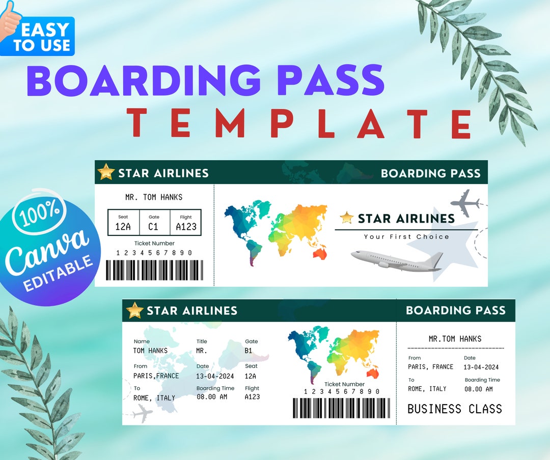 Editable Airline Digital Boarding Pass Template, Travel Pass, Air ...