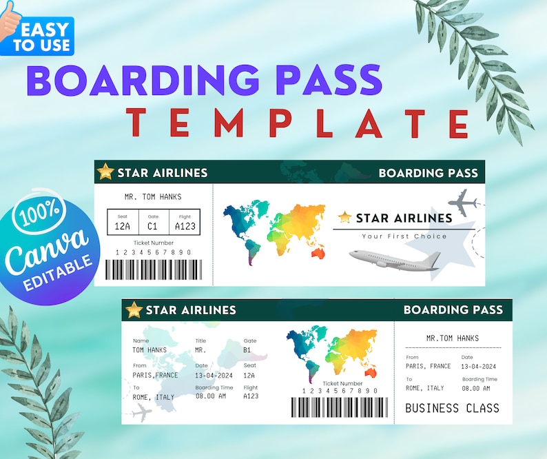 Editable Airline Digital Boarding Pass Template, Travel Pass, Air ...