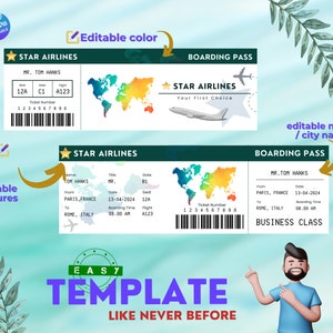 Editable Airline Digital Boarding Pass Template, Travel Pass, Air ...