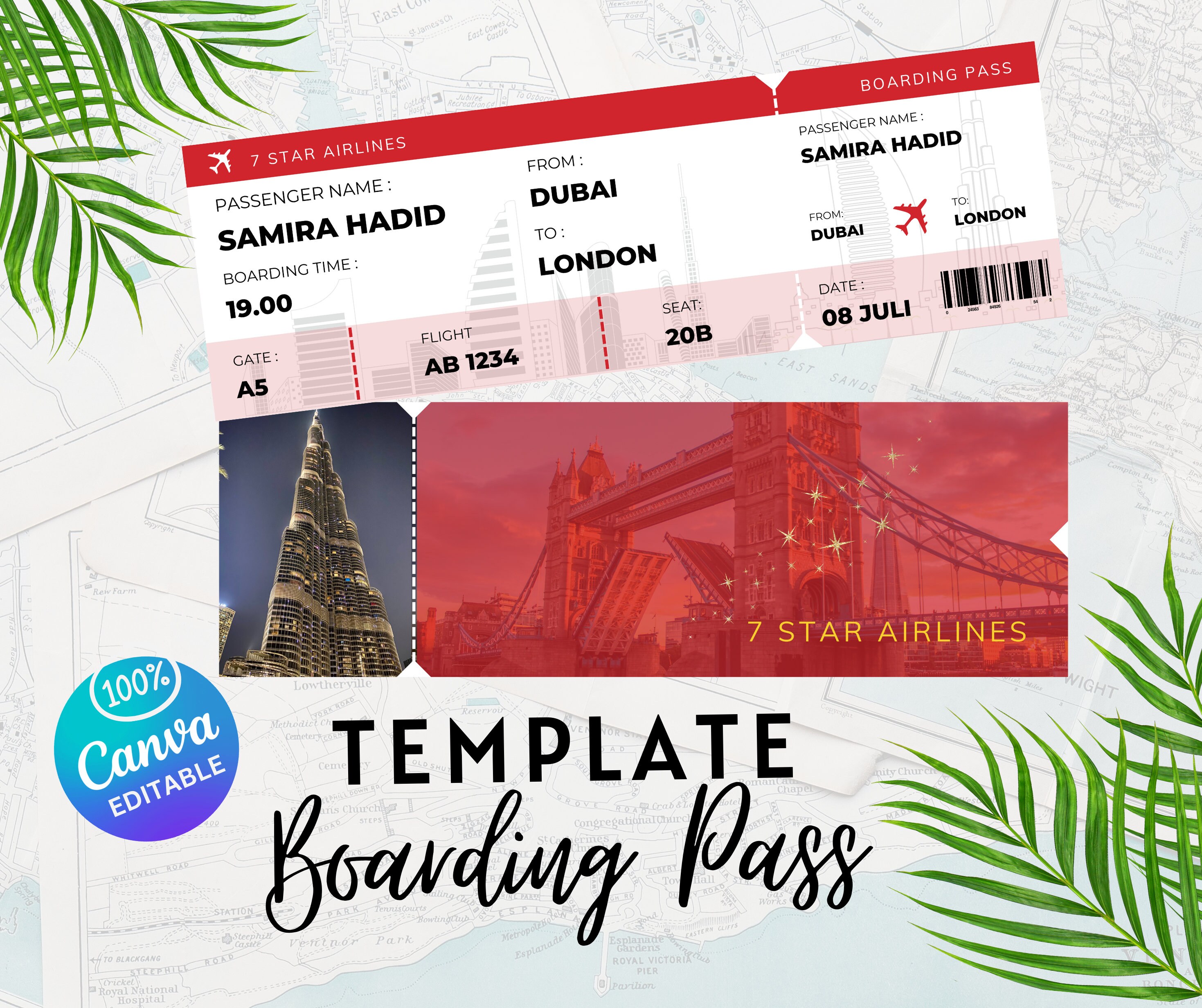 Editable Boarding Pass Template Printable Boarding Ticket Customizable ...