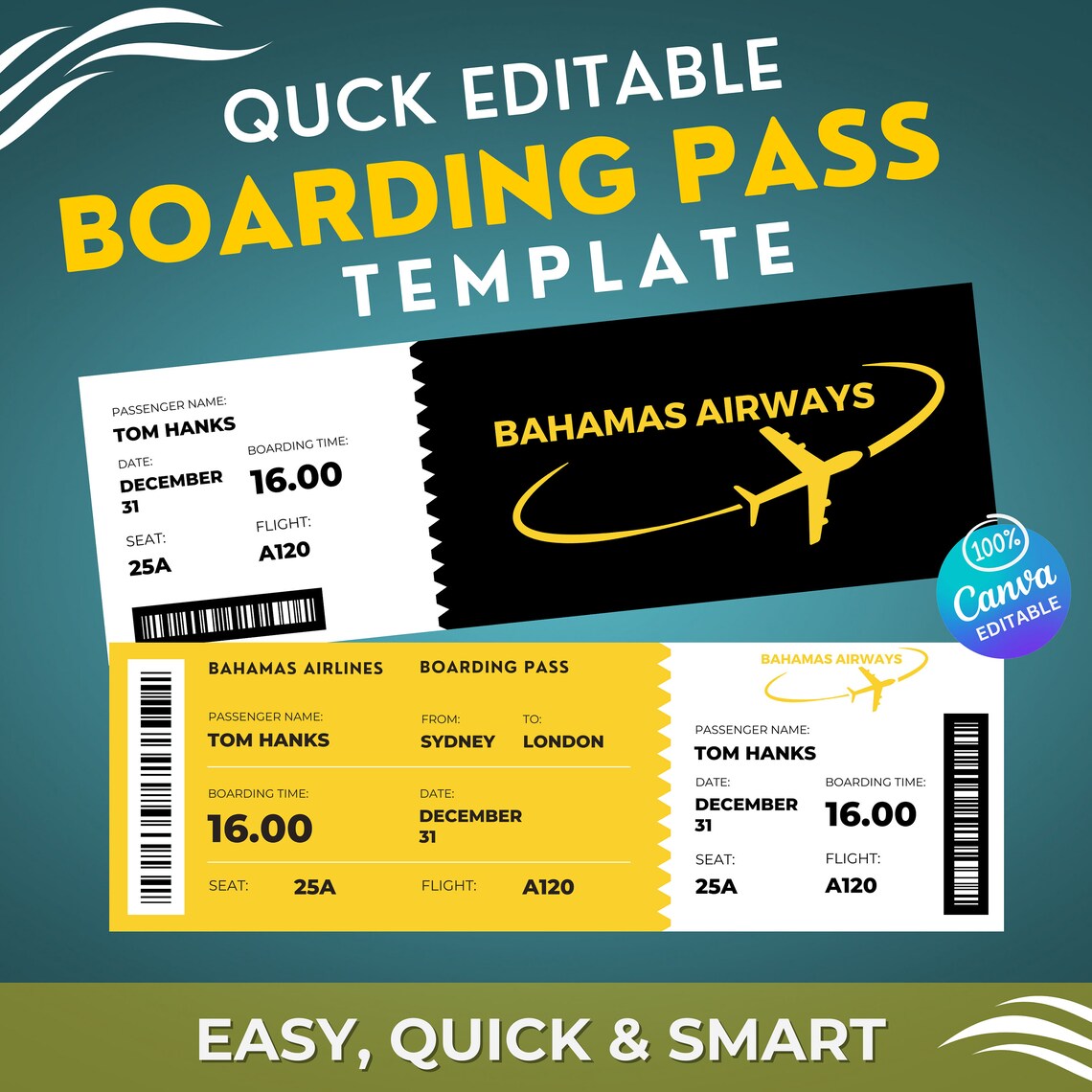 Editable Boarding Pass Canva Template, Printable Boarding Ticket ...