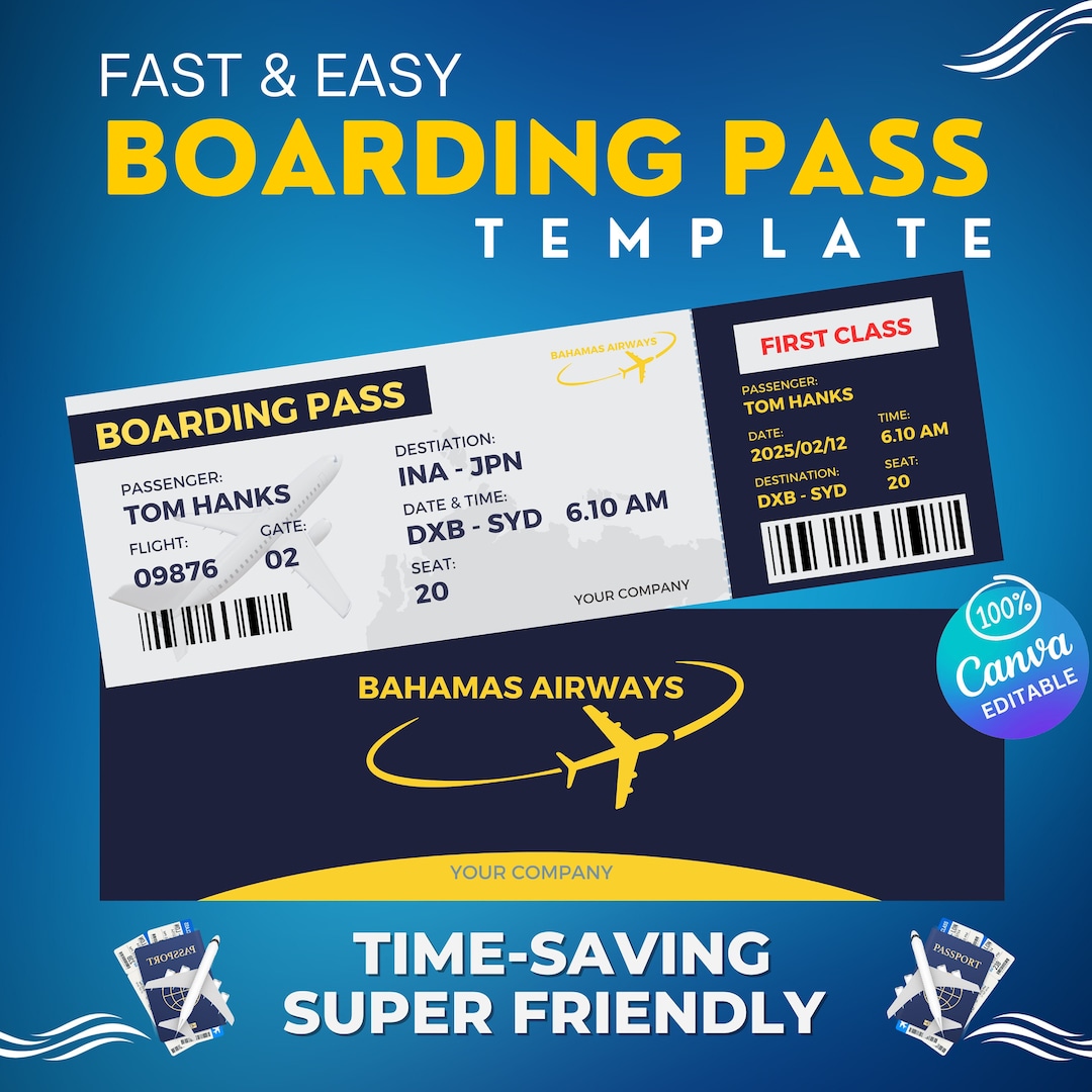 Editable Boarding Pass Boarding Ticket Canva Airline Ticket ...