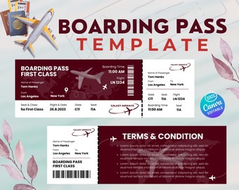 Editable Boarding Pass Template Printable Personalized Airline Ticket ...