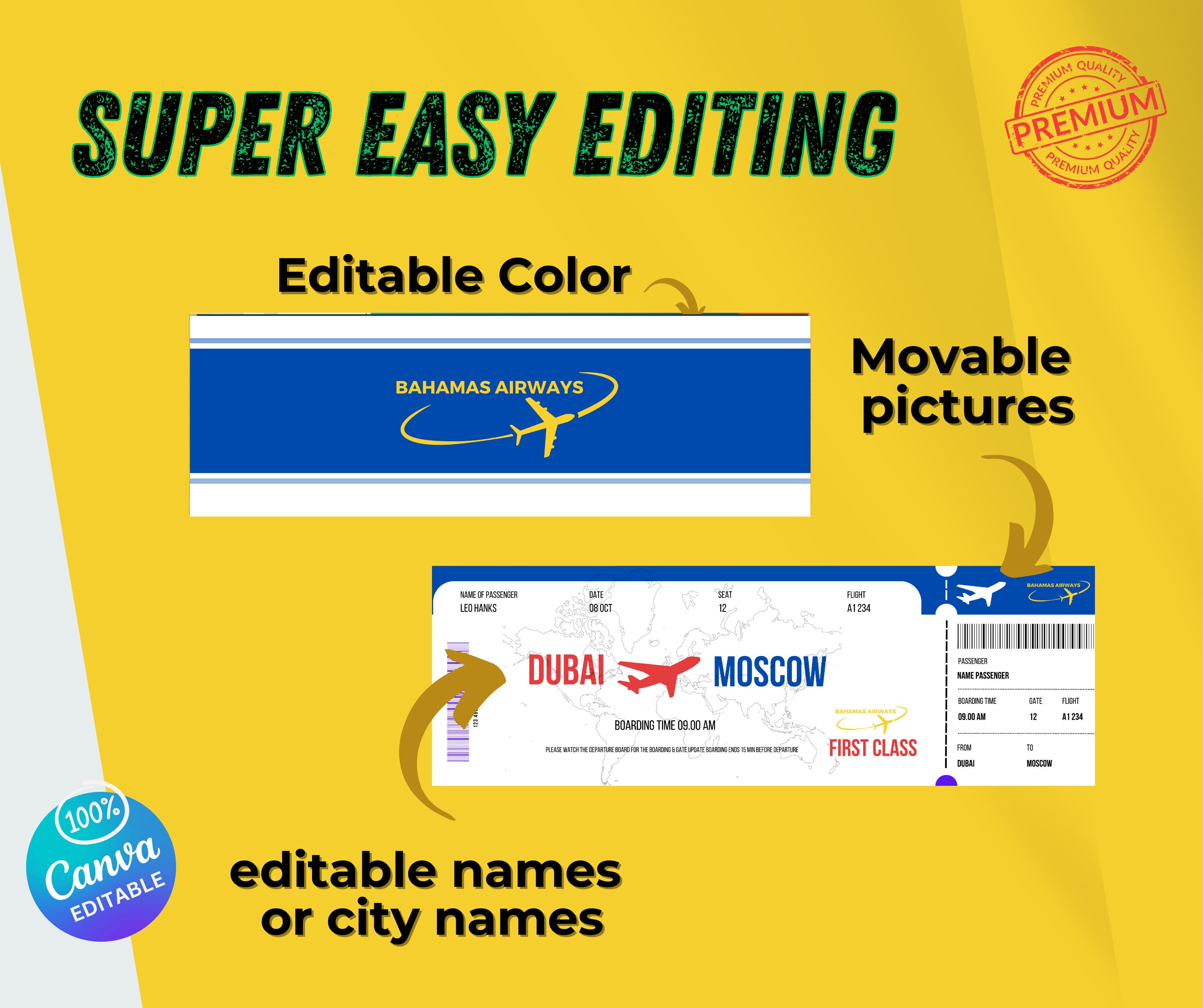 Editable Airline Dubai Boarding Pass Digital Boarding Pass - Etsy