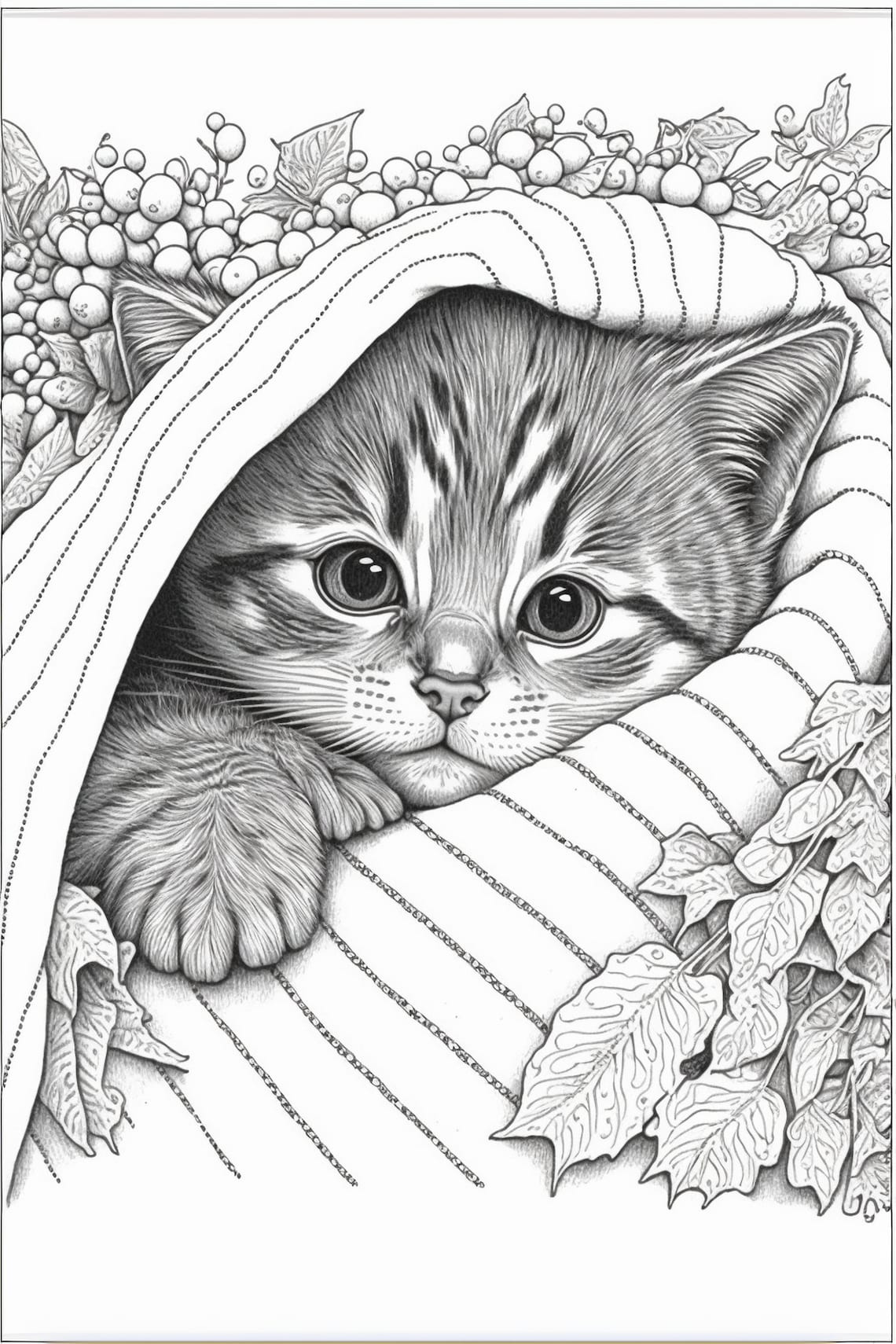5 Page Downloadable, Printable Coloring PDF: Holiday Christmas Kitty ...