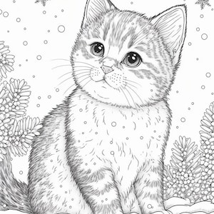 5 Page Downloadable, Printable Coloring PDF: Holiday Christmas Kitty ...