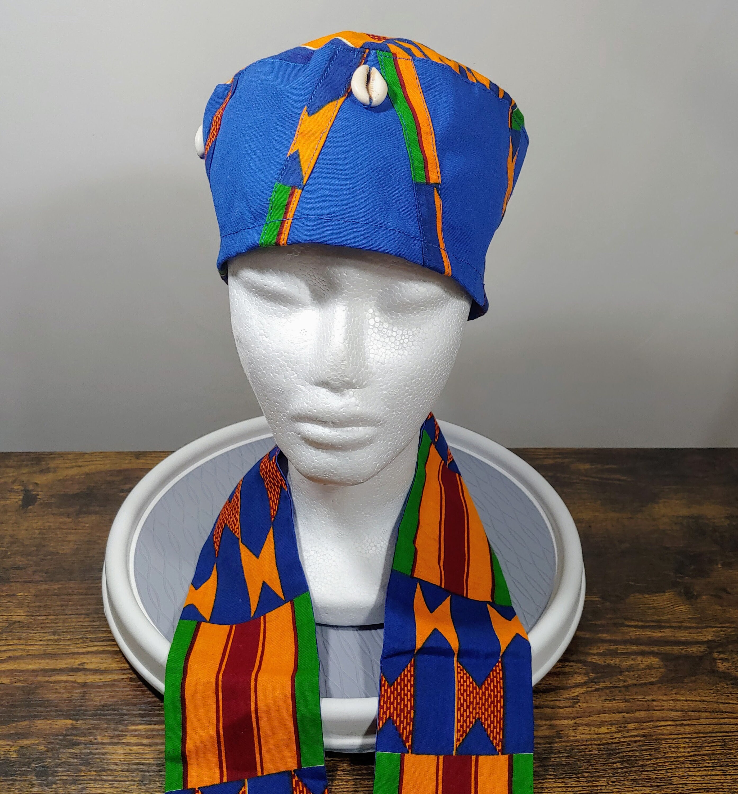 Adult African Style Kufi With Cowie Beads and Scarf Set - Etsy