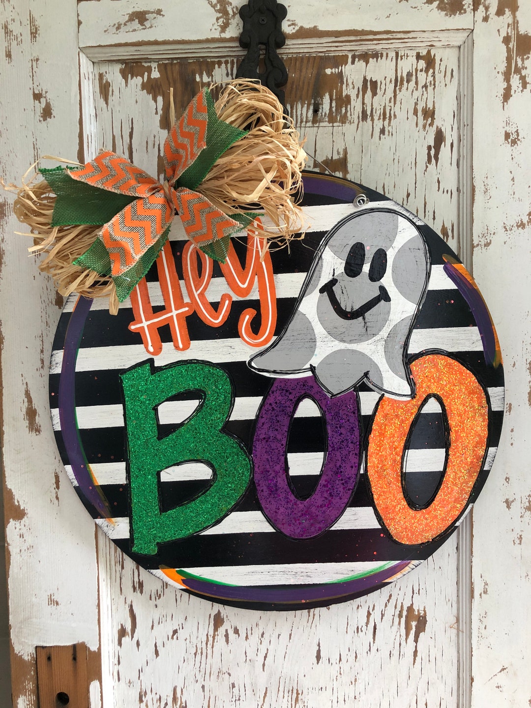 Ghost Round Door Hanger, Hey Boo Door Hanger, Fall Door Hanger, Ghost ...