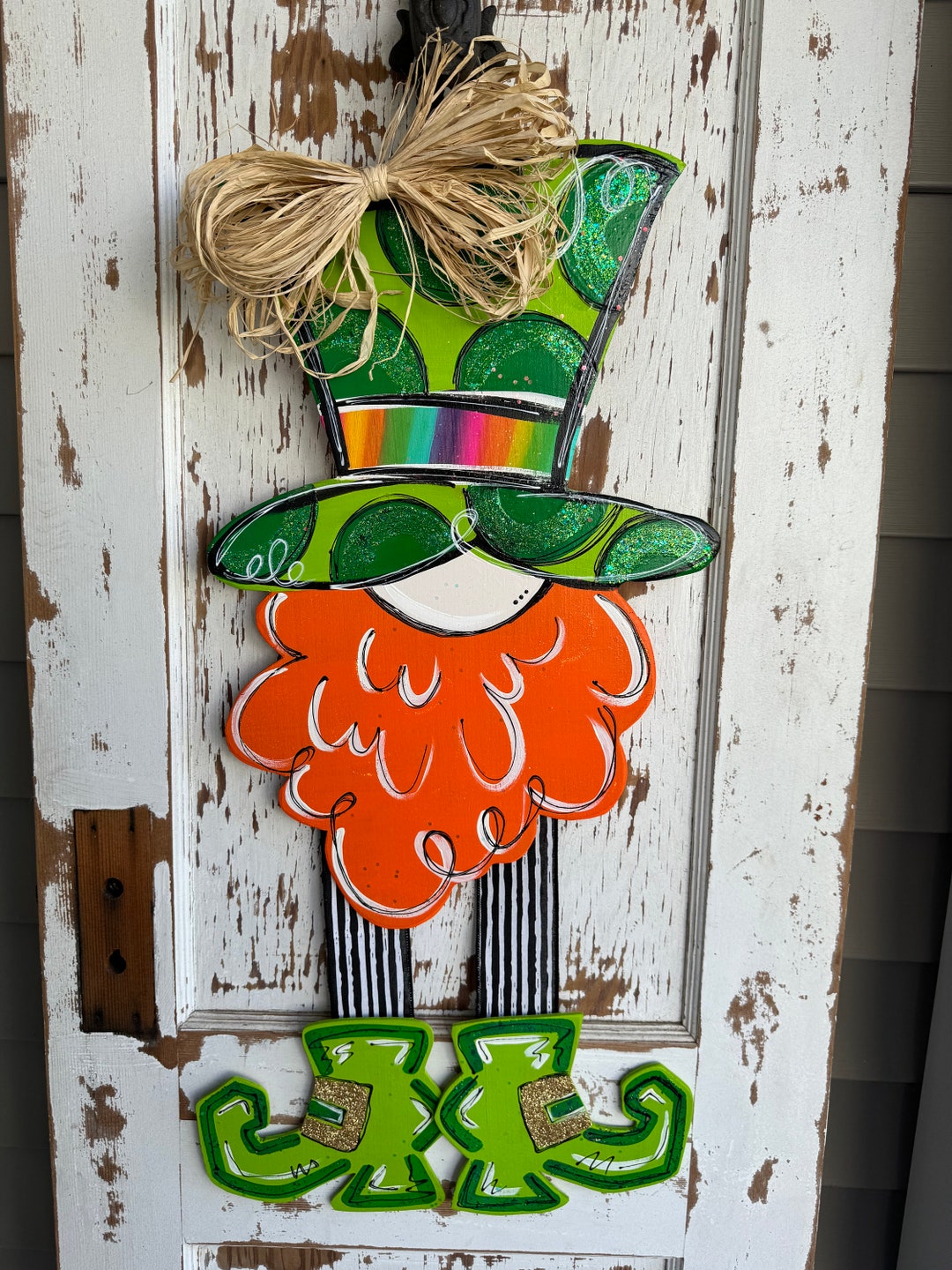 St Patricks Day Door Hanger With Ribbon Legs 2 Leprechaun Door Hanger