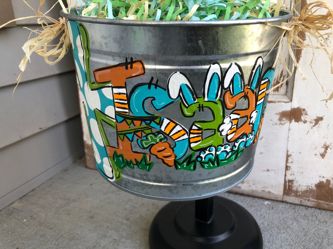 Personalized Easter Bucket With Easter Font and Cross - Etsy
