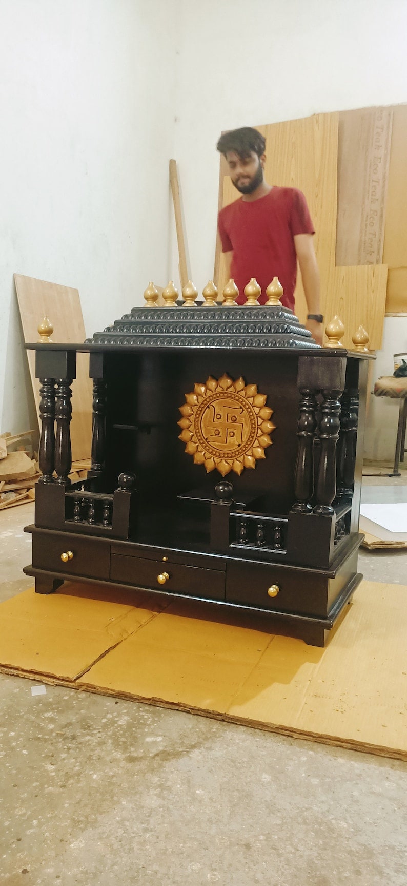 Pooja Mandir Handmade Wooden Temple Make With Teakwood With Swastik ...