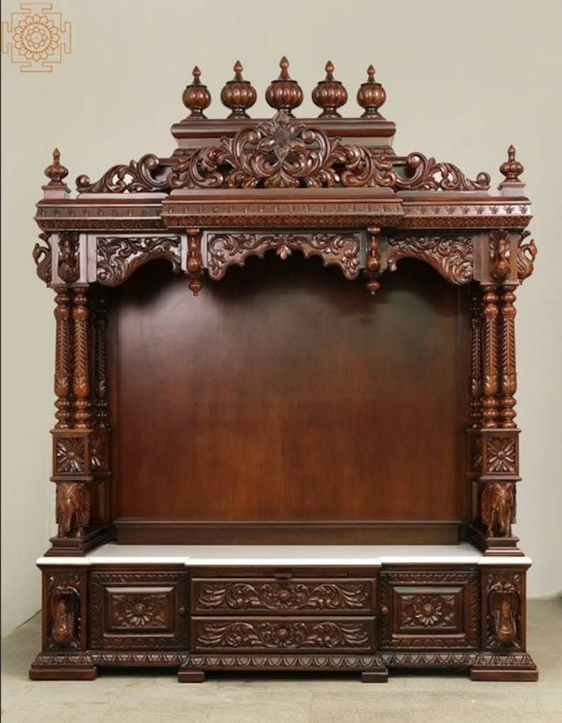 72" Handcrafted Wooden Temple Made With Pure Teakwood Antique Finish ...