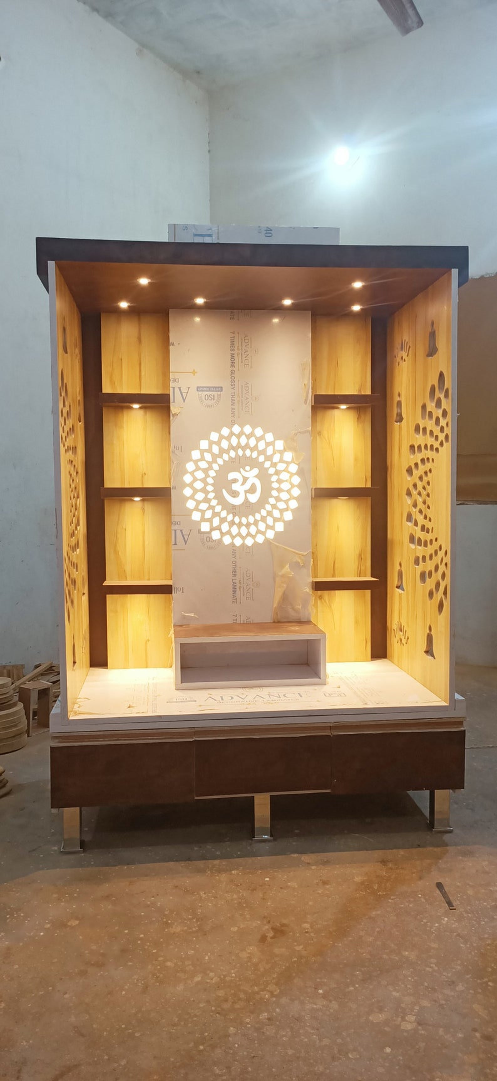 Pooja Mandir Handmade Wooden Temple Modern Style With LED Lights and ...