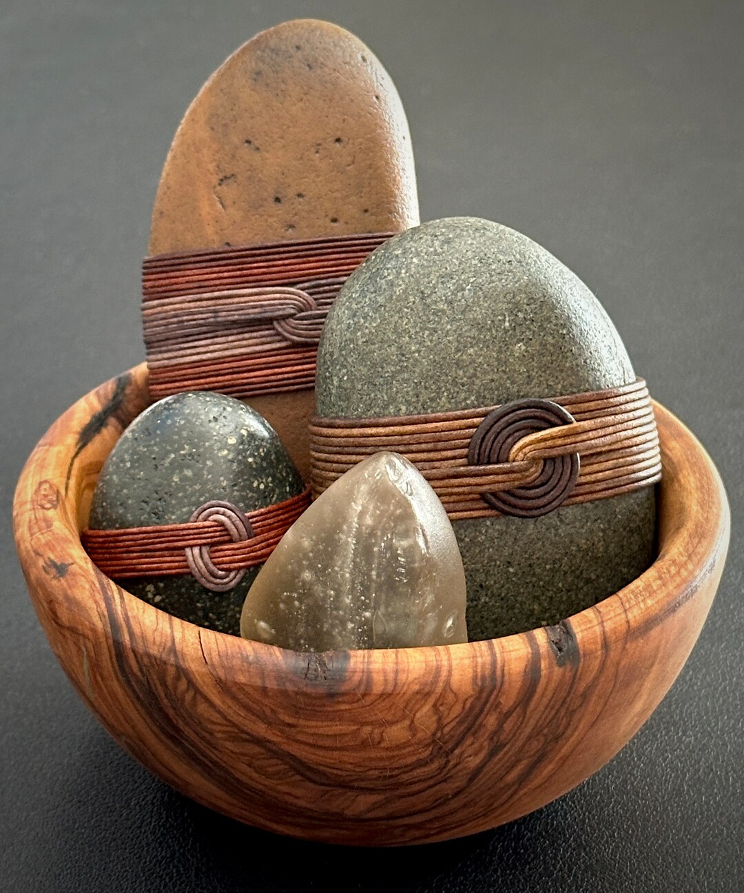 Sold as a Set, Handwoven Leather Wrapped Rocks, Centering Stones and ...