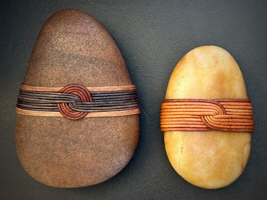 Sold as a Set, Handwoven Leather Wrapped Centering Stones, Meditation ...