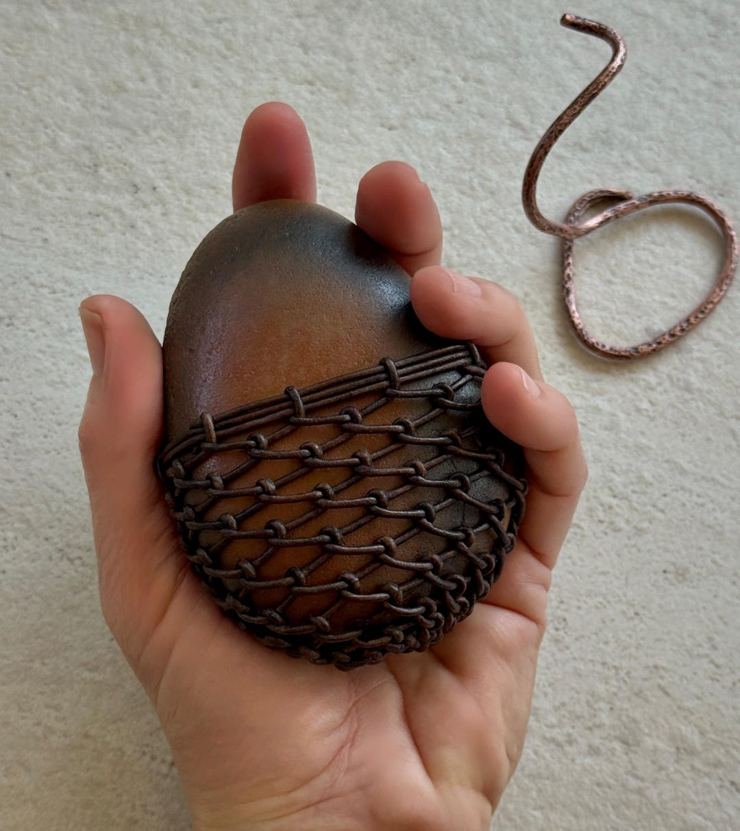 Sold as a Set, Handmade Copper Wire Stand With Handwoven Leather ...