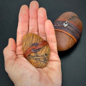 Sold as a Set, Handwoven Leather Wrapped Centering Stones, Meditation ...