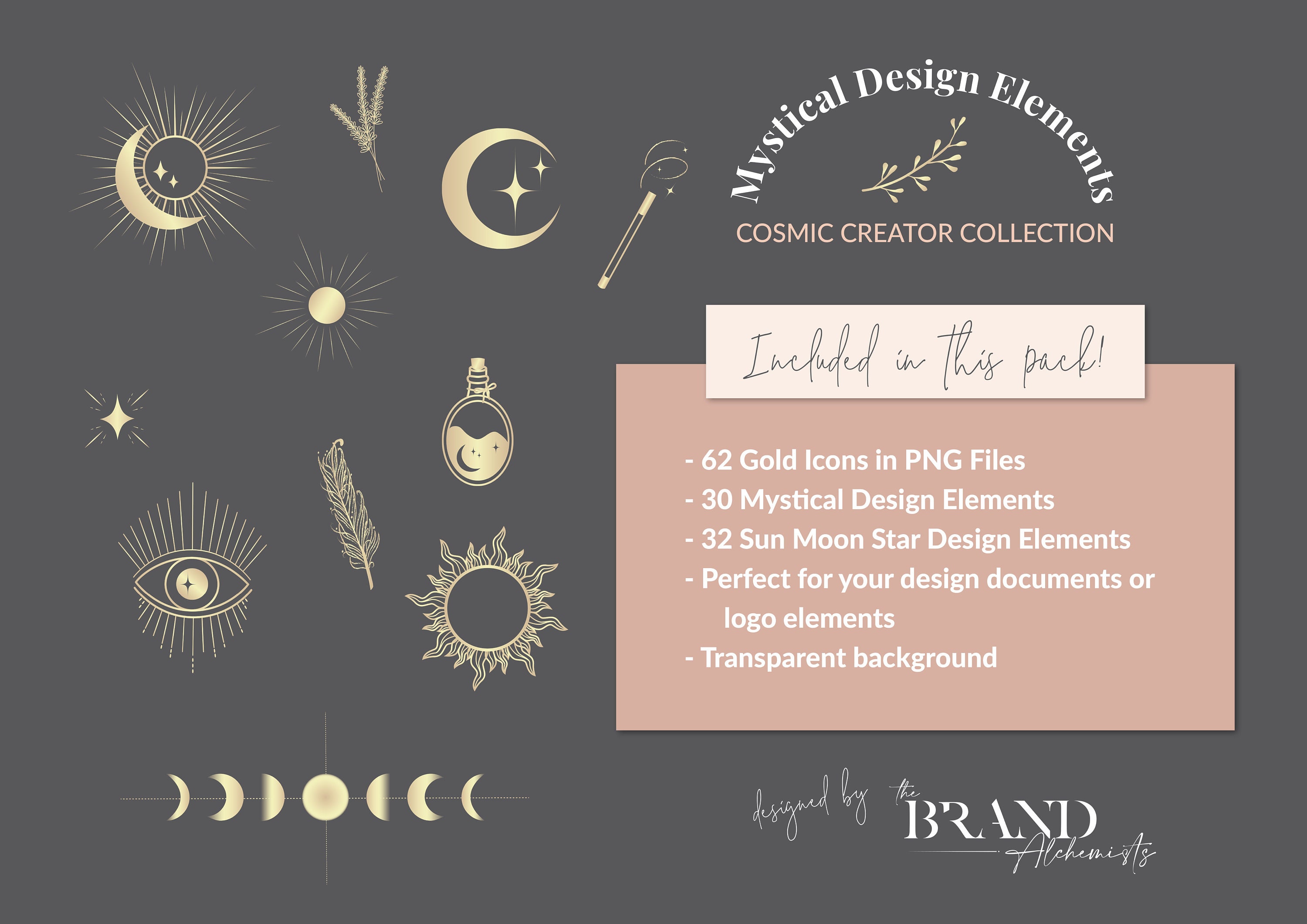 Mystical Design Elements Metallic Gold PNG Files Logo Design Branding ...