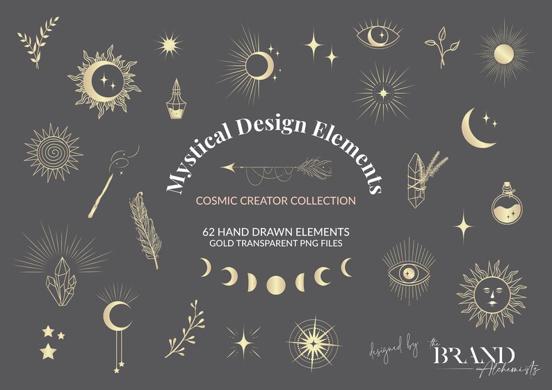 Gold Mystical Design Elements | Mystical Clipart | Star Graphics | Boho ...