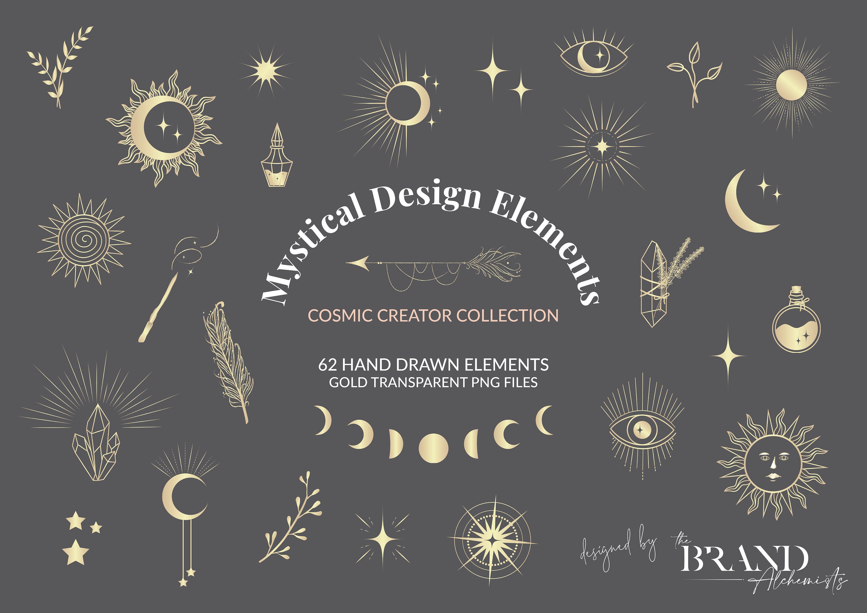 Mystical Design Elements Metallic Gold PNG Files Logo Design Branding ...