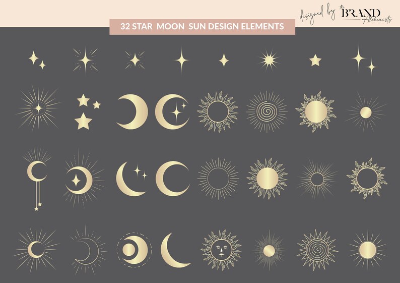 Gold Mystical Design Elements | Mystical Clipart | Star Graphics | Boho ...