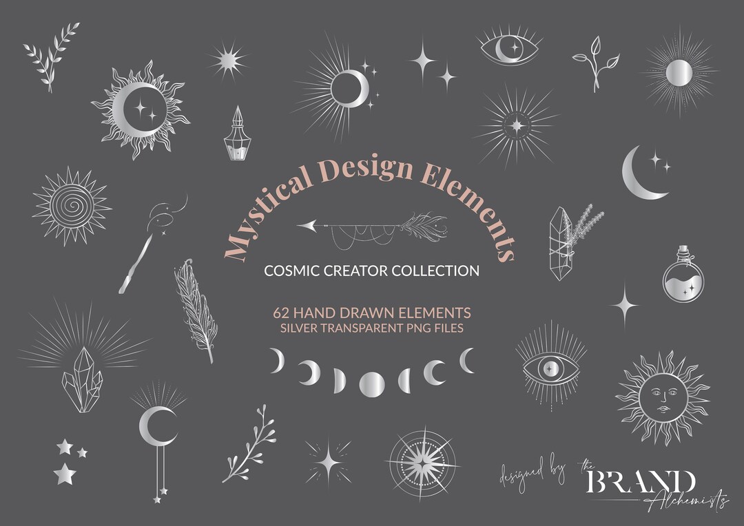 Silver Mystical Design Elements | Metallic Silver | Star Graphics ...