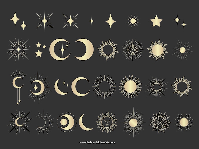 Gold Mystical Design Elements | Mystical Clipart | Star Graphics | Boho ...