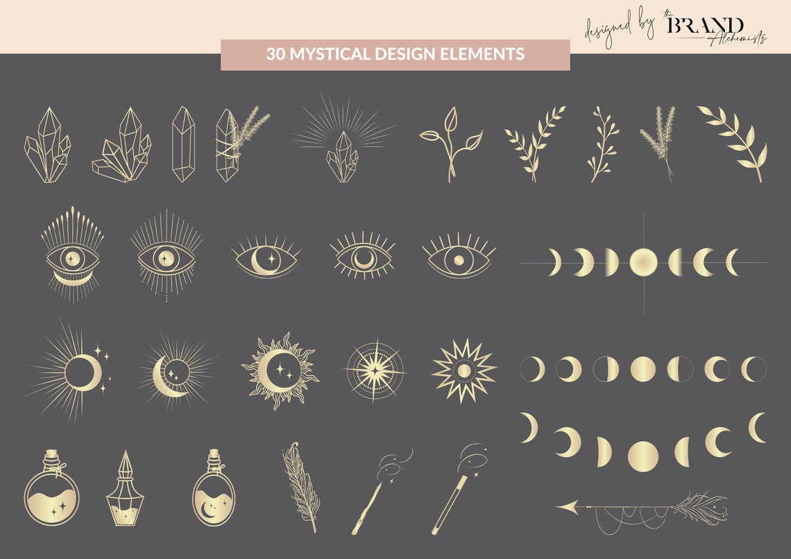 Mystical Design Elements Metallic Gold PNG Files Logo Design Branding ...