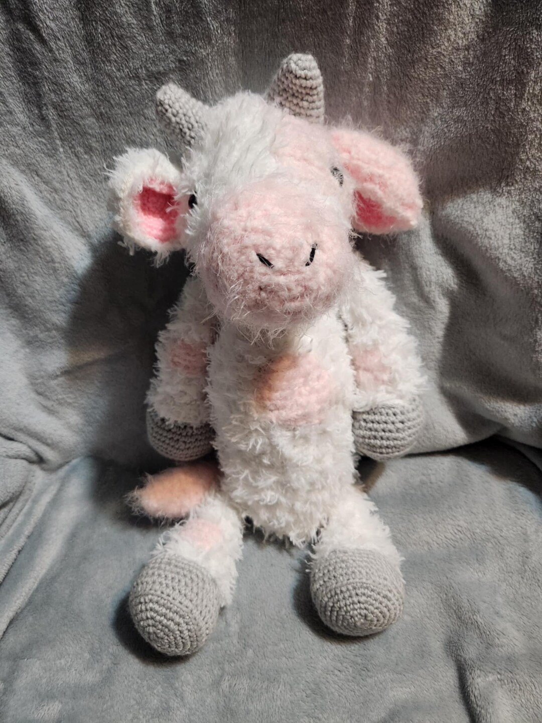 Pink and White Fluffy Crochet Cow - Etsy