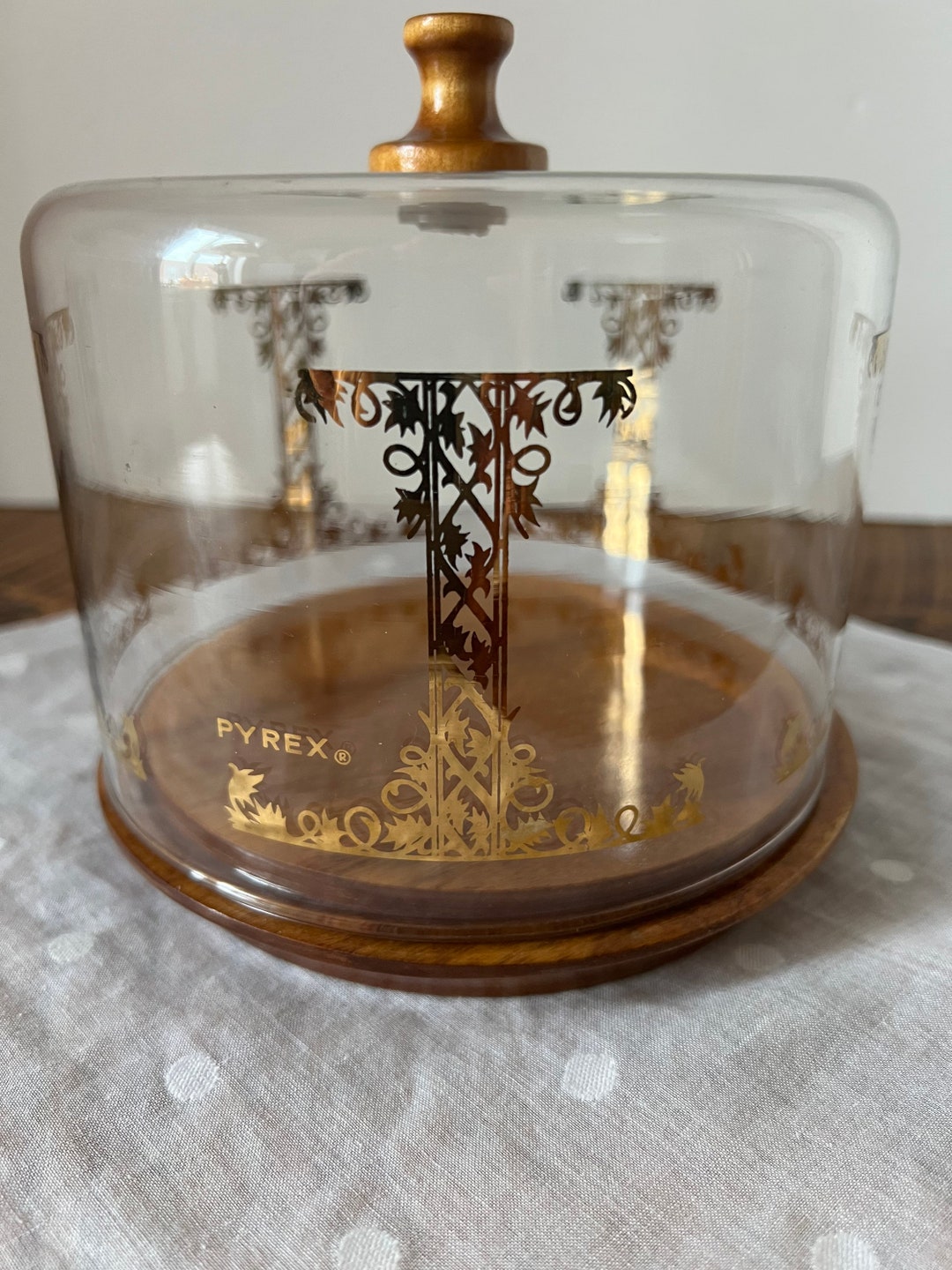 Vintage Pyrex Bell Dome Design Gold Wooden Base 1960 - Etsy