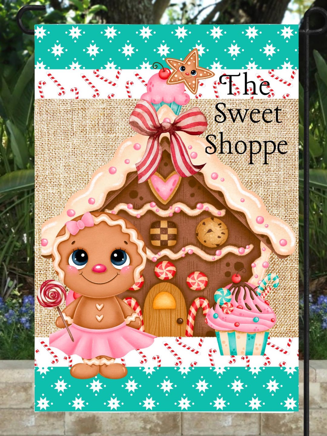 Gingerbread House Garden Flag Design: Christmas Sublimation (2 PNG ...