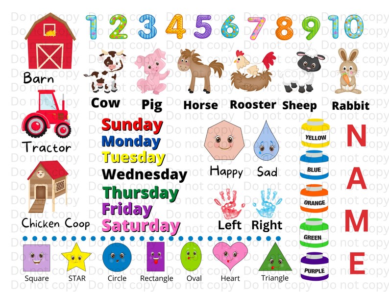 Farm Animals Learning Pillow Design: Kids Printable (PNG File) - Etsy