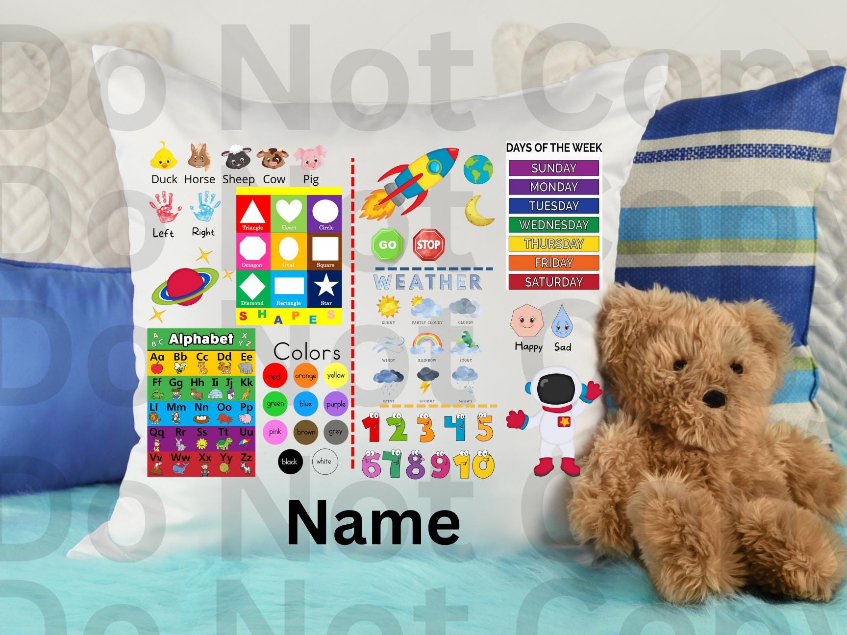 Kids Learning Pillow PNG: Space Theme, Printable Design (digital ...