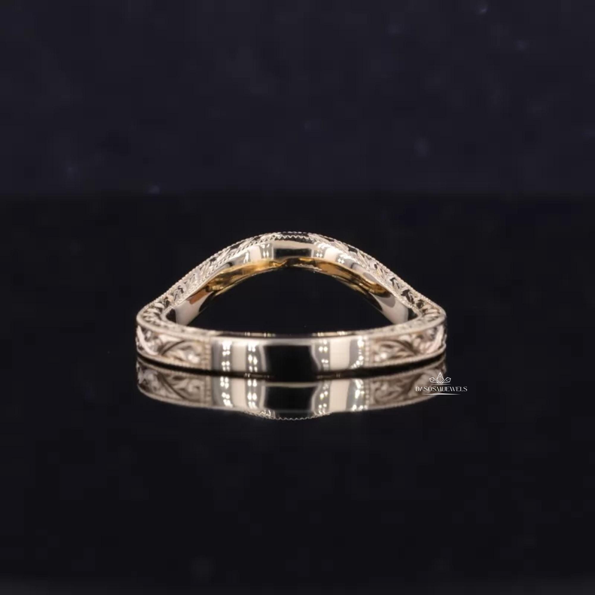Chevron Leaf & Vine Engraving Solid Gold Band, Solid Gold Wedding Band ...