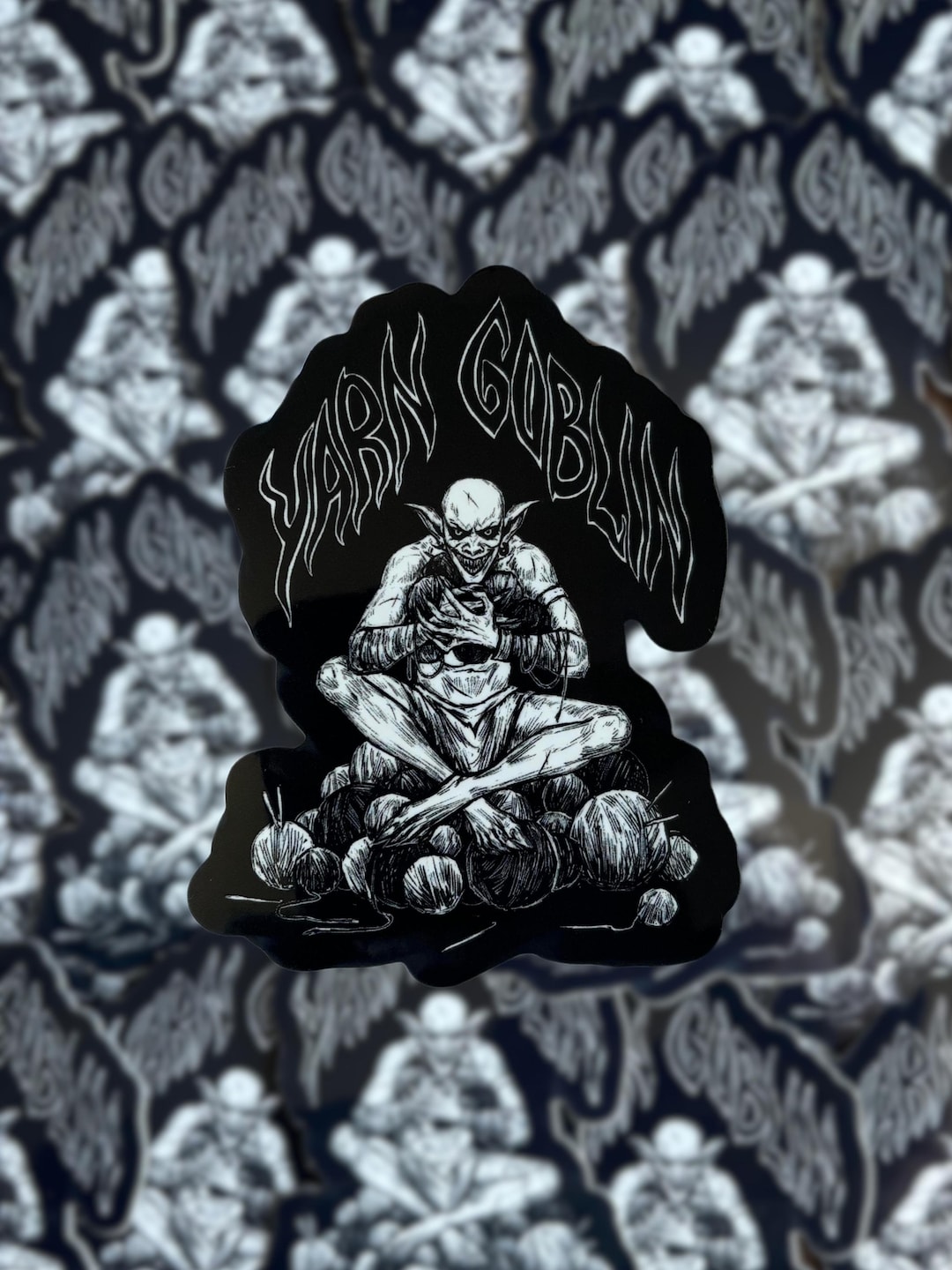 Dark Mode Yarn Goblin Sticker | Crochet Sticker | Knitting Sticker ...